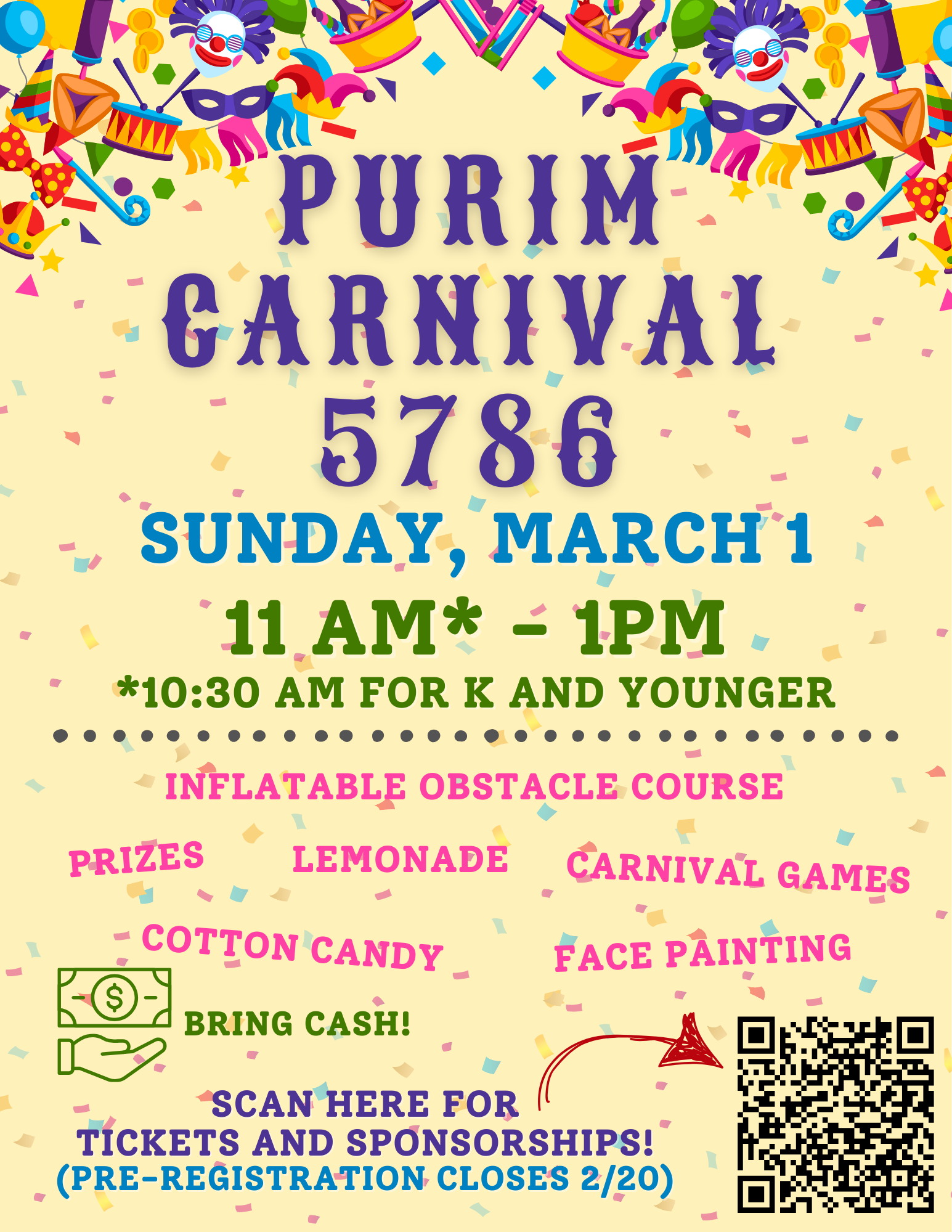 Purim Carnival Flyer 5786 (1) | Temple Beth-ElTemple Beth-El